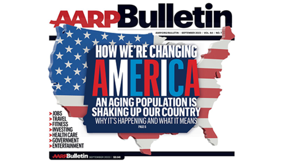Aarp Bulletin Logo A Woman Removes Her Mail, Including A Copy Of The